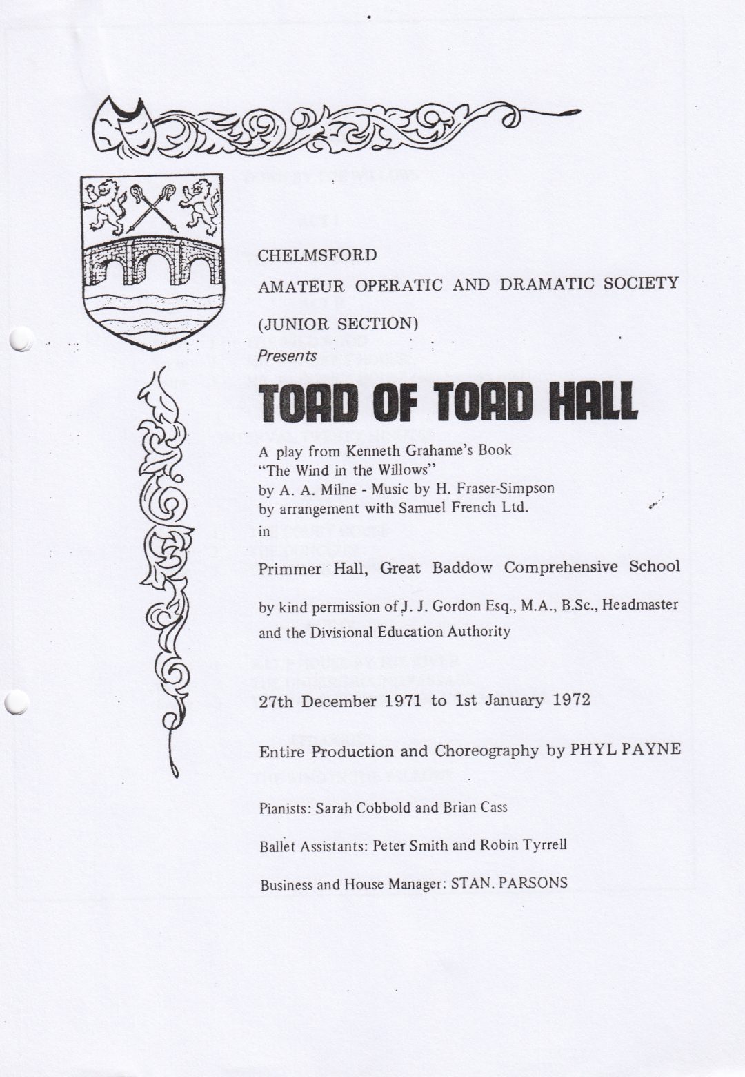 Toad of Toad Hall | Chelmsford Amateur Operatic And Dramatic Society